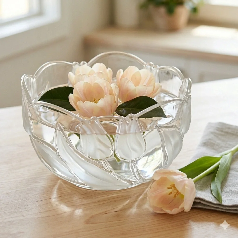 Mikasa | Accents | Vintage Mikasa Scalloped Tulip Bowl 75 Frosted Glass ...